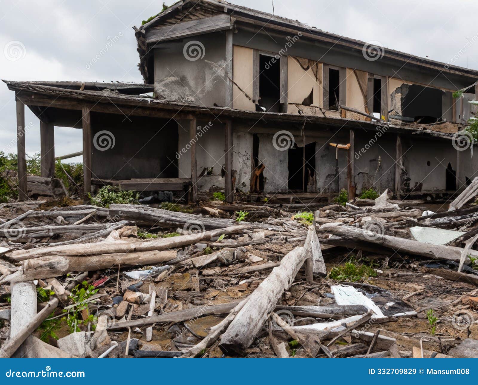 Destroyed House After Earthquake Or Storm, Building Ruin With Debris ...
