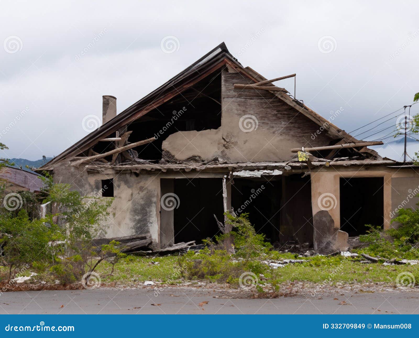 Destroyed House After Earthquake Or Storm, Building Ruin With Debris ...