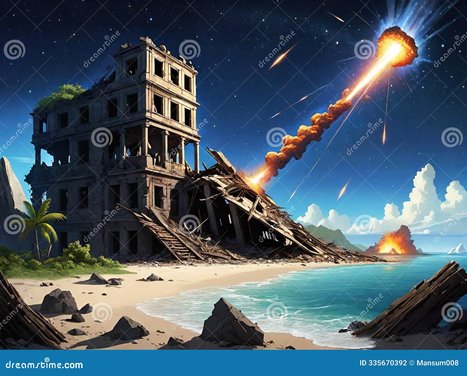 Destroyed House on the Island Stock Photo - Image of damage, fantasy ...