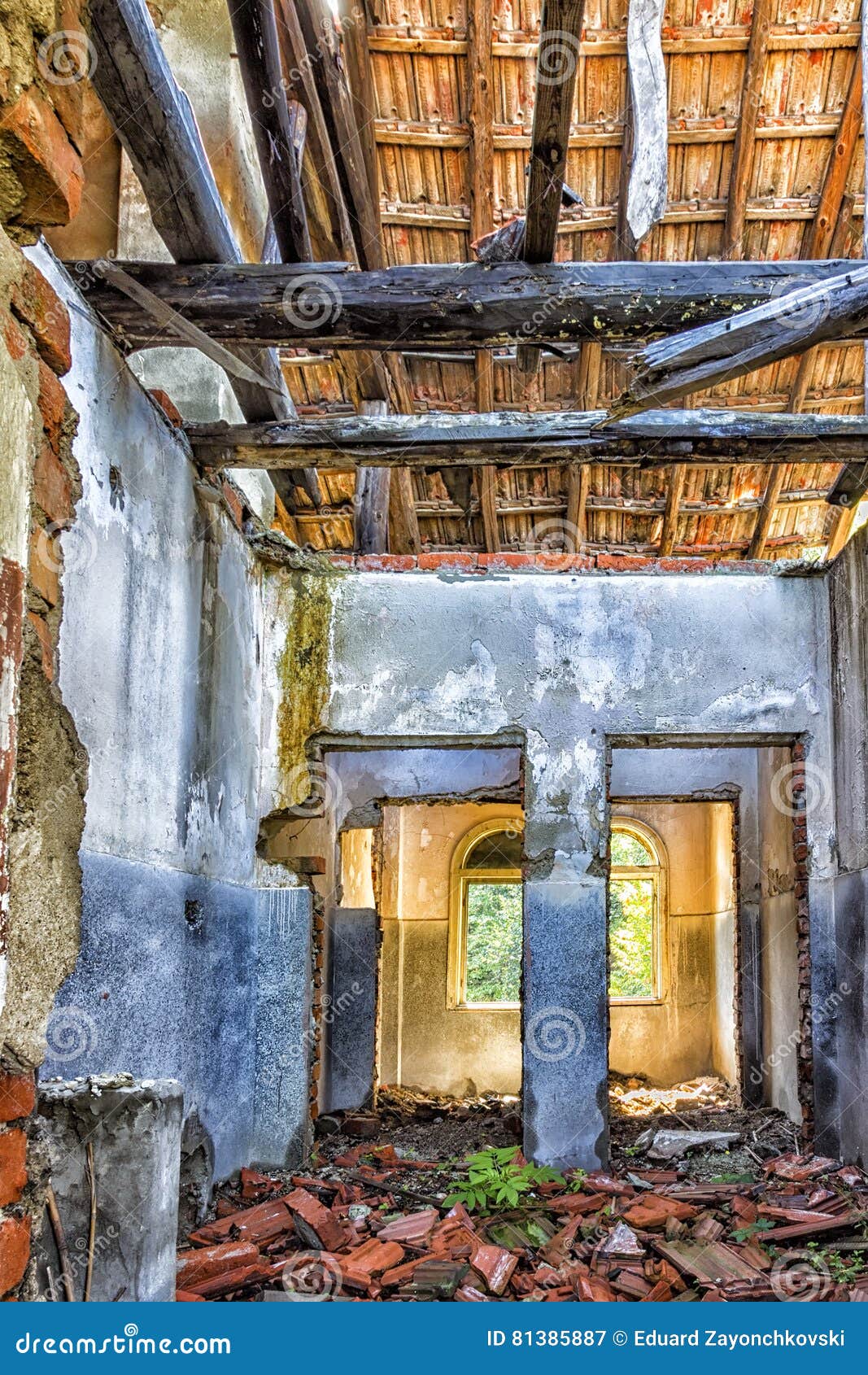 Destroyed house room ruins stock image. Image of environmental - 81385887
