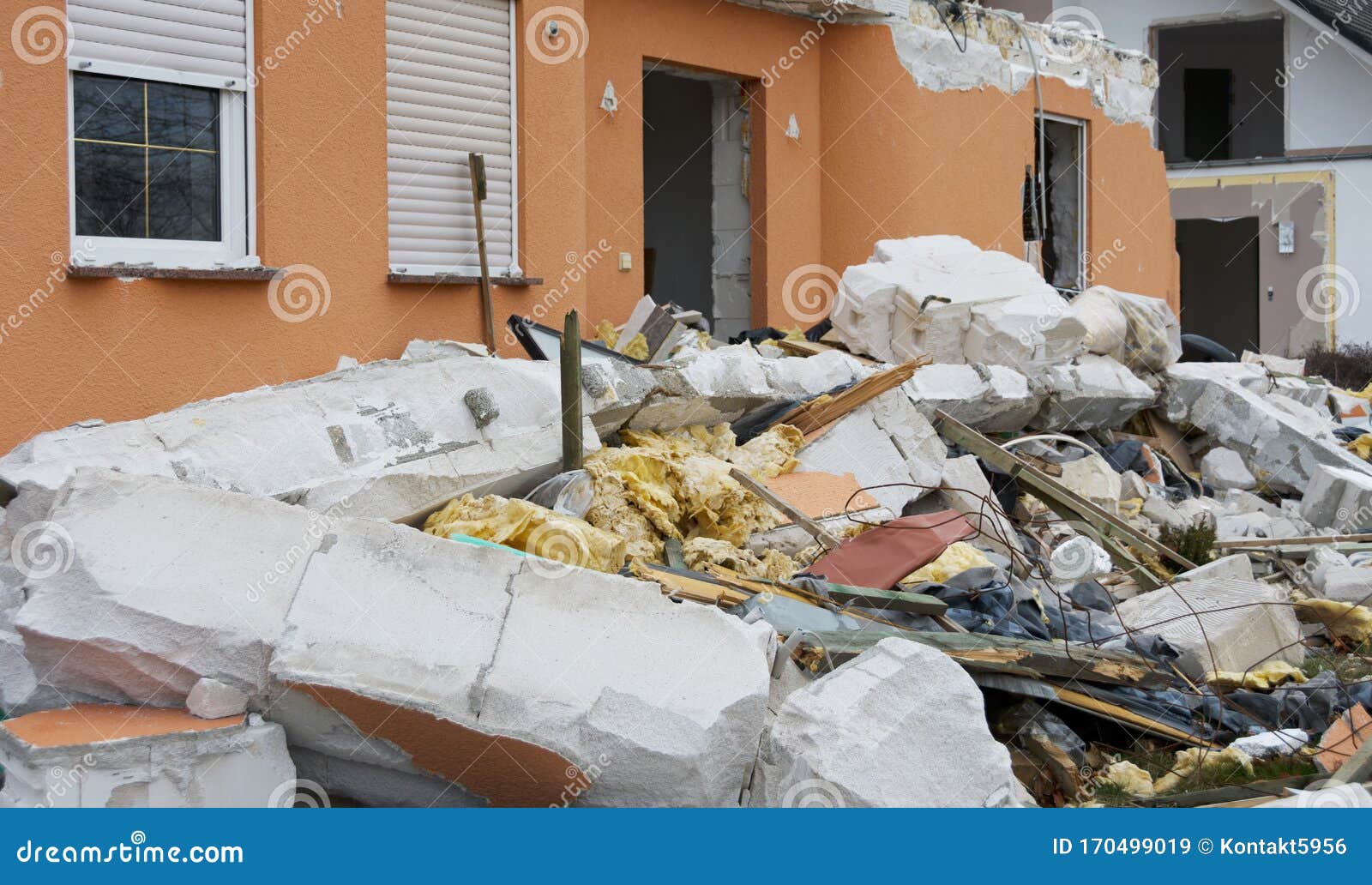 Destroyed House with Wreckage in Foreground Stock Image - Image of home ...