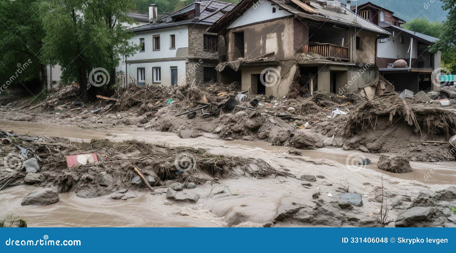 Destroyed Houses on a Street after Leash and Mud Flows Stock Photo ...