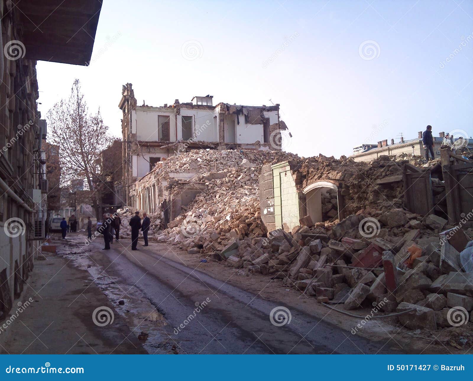 The Destroyed Houses, the Street in Ruins Stock Image - Image of ...