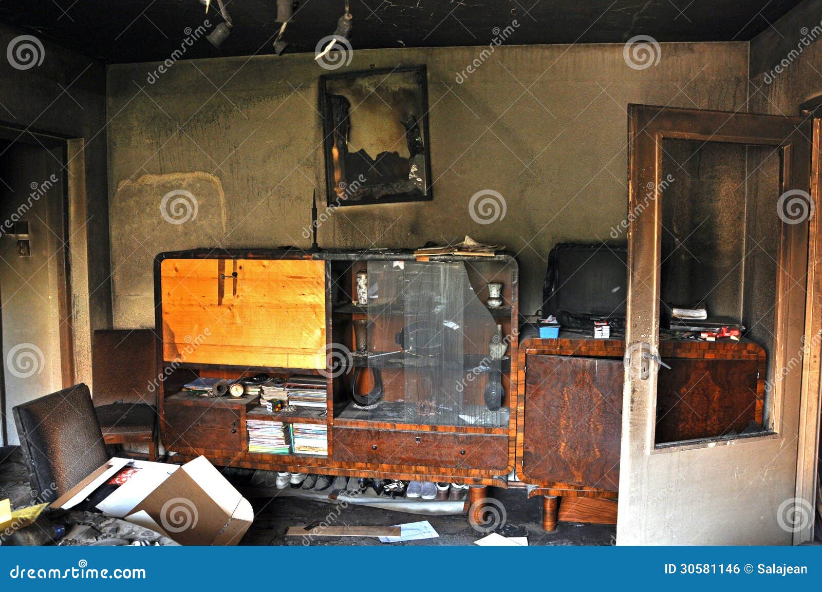 Destroyed Interior of a House after a Fire Stock Photo - Image of ...