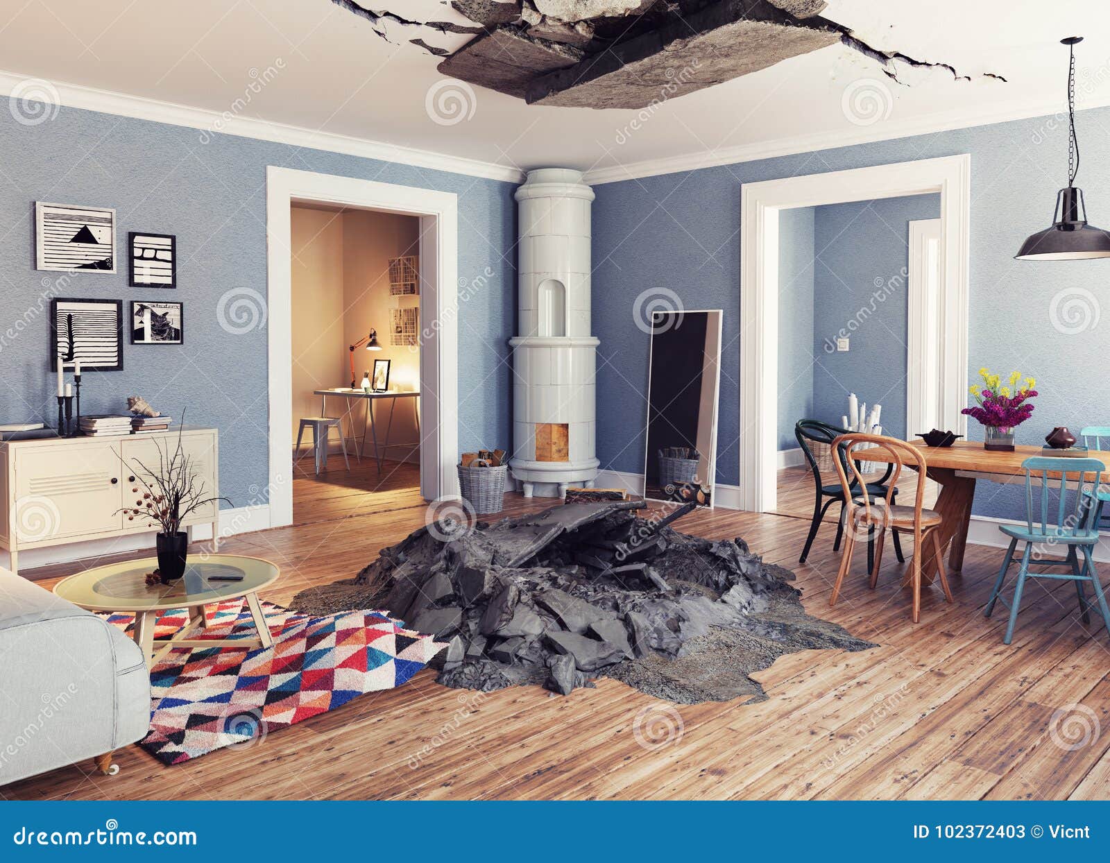 Destroyed interior stock illustration. Illustration of broken - 102372403