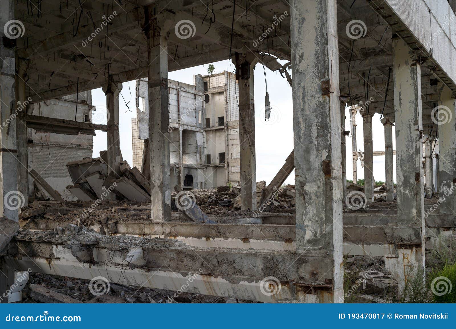 Destroyed Large Concrete Building without External Walls with a Visible ...
