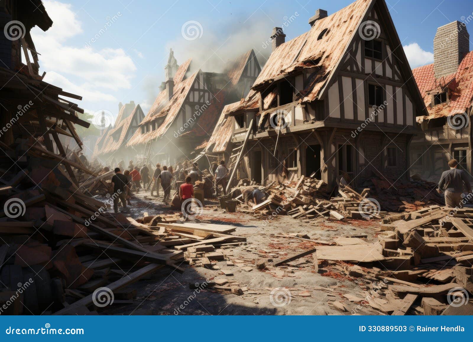 Destroyed Medieval Town, Post Apocalyptic, Rubble and Debris, Abandoned ...