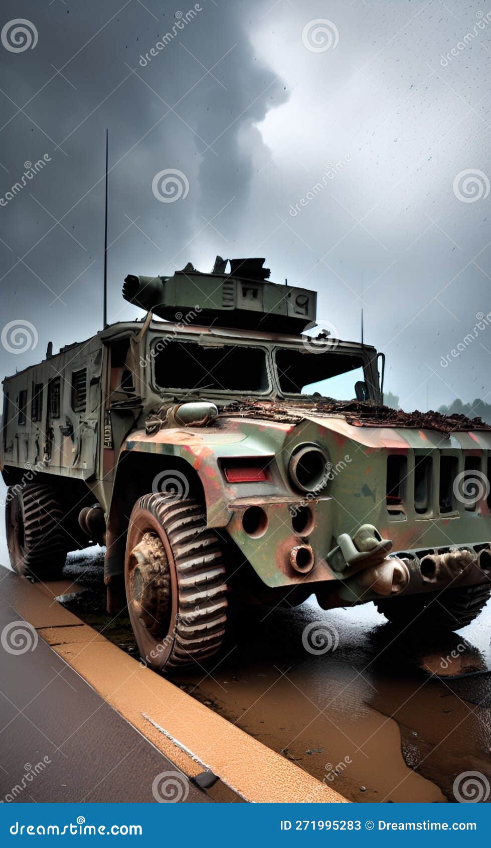 Destroyed Military Armoured Vehicle in a War Zone Stock Illustration ...