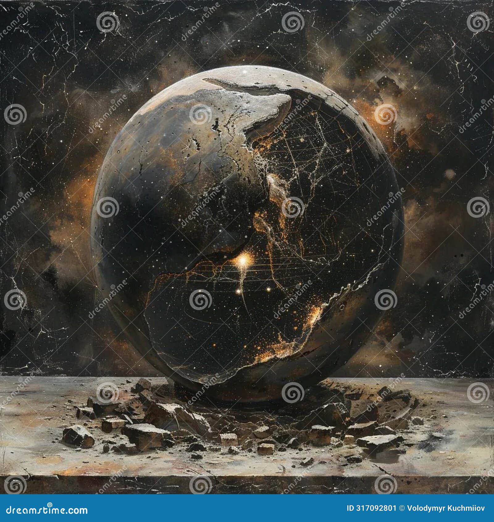 Destroyed Model of Concrete Earth Globe Stock Illustration ...