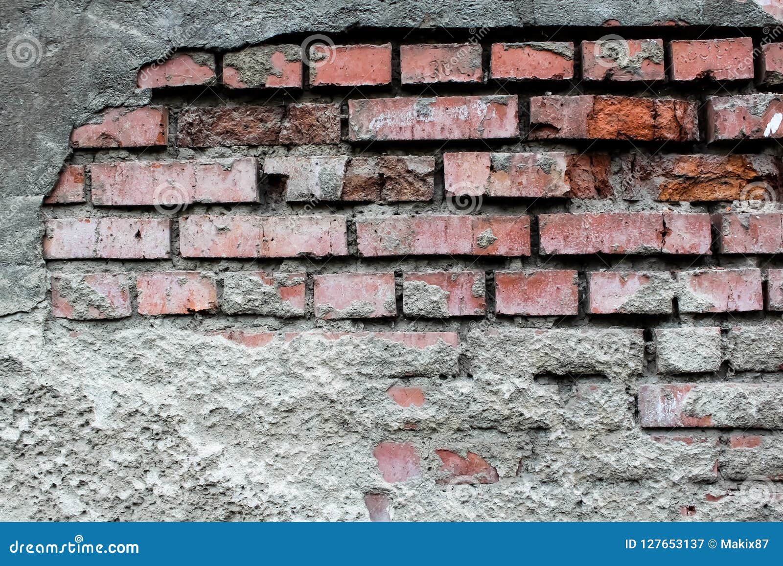 Destroyed Old Brick Wall stock image. Image of concrete - 127653137