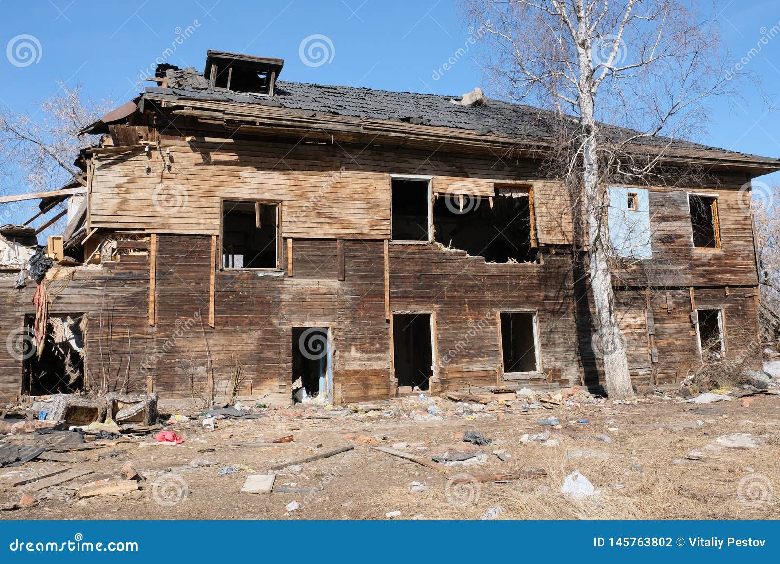 Destroyed Old House in the Province of Russia, Poverty Stock Photo ...