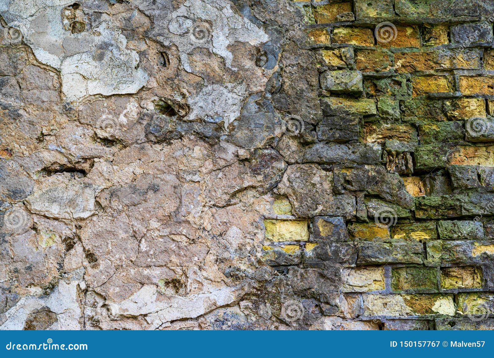 Destroyed Plastered Brick Wall Stock Image - Image of fracture, grungy ...