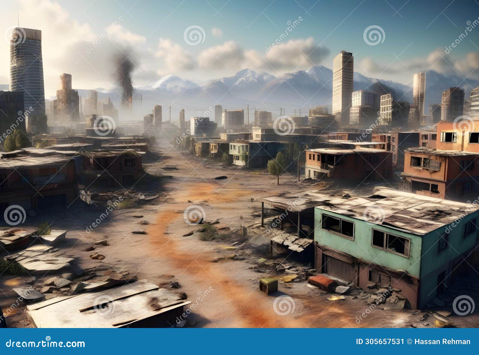 Destroyed Post-apocalyptic City after War and Earthquake Render 3d ...