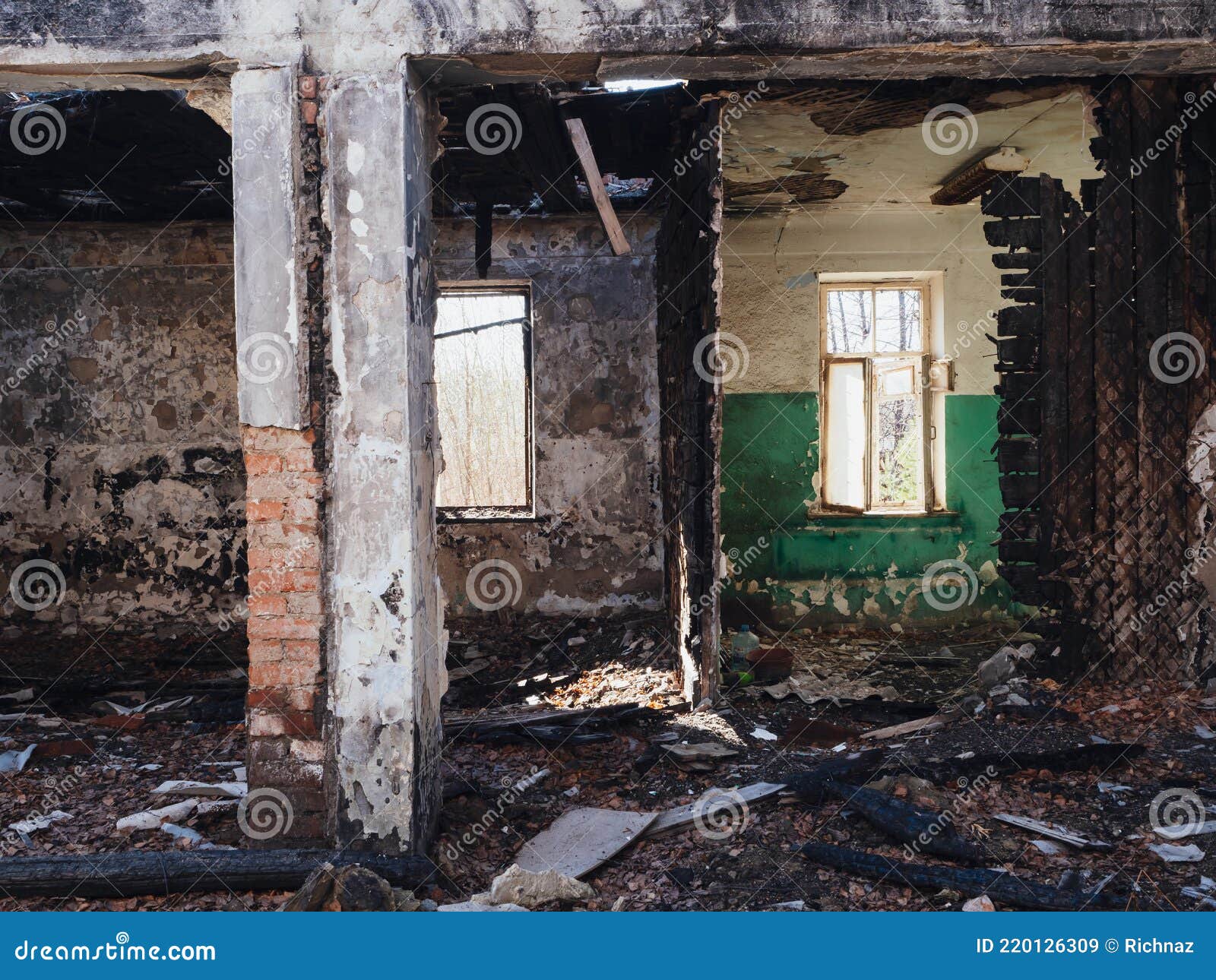 Destroyed Premises after a Fire Inside an Abandoned Factory Building ...