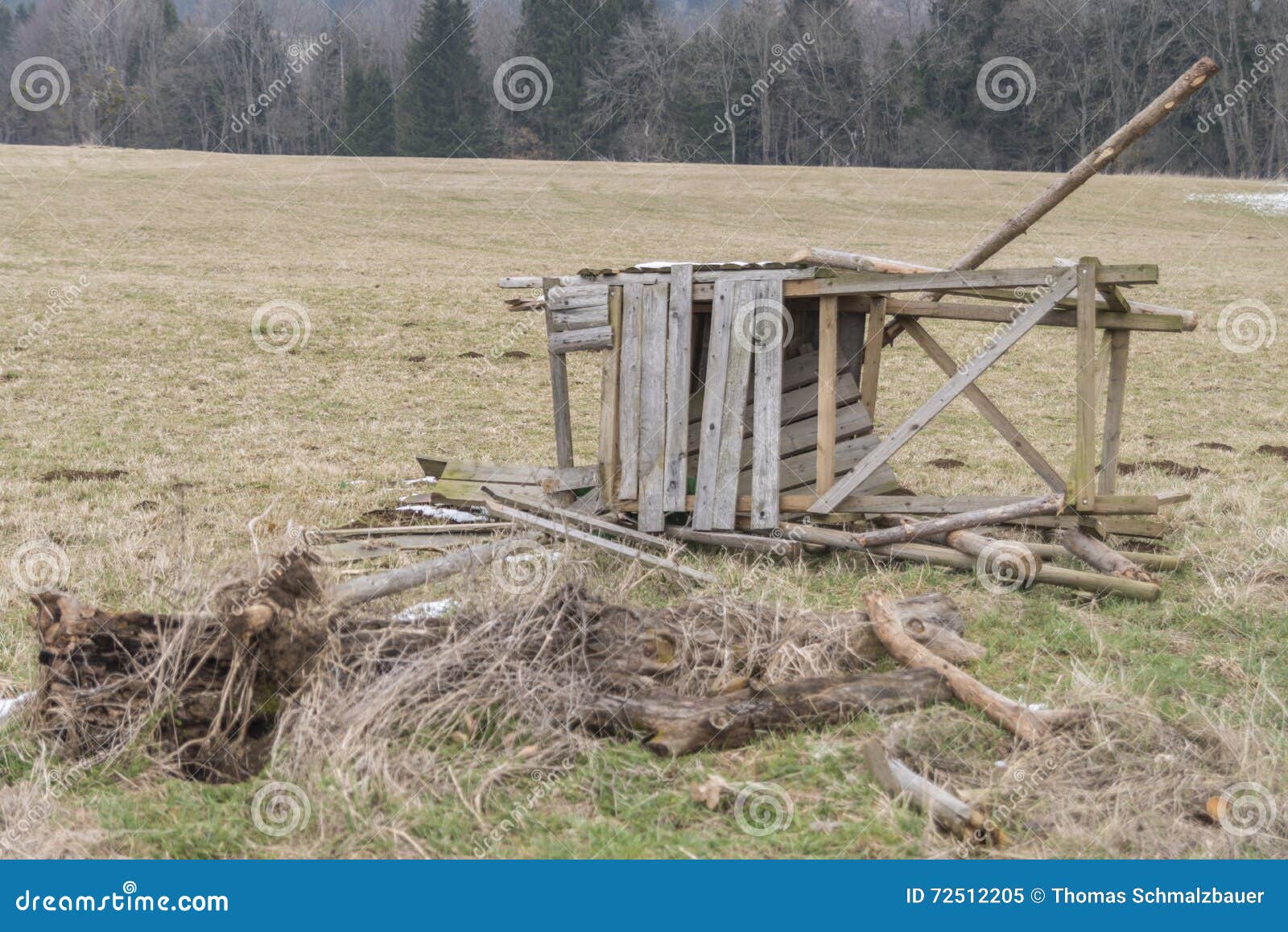 Destroyed Raised Hide on a Meadow in the Winter Stock Image - Image of ...