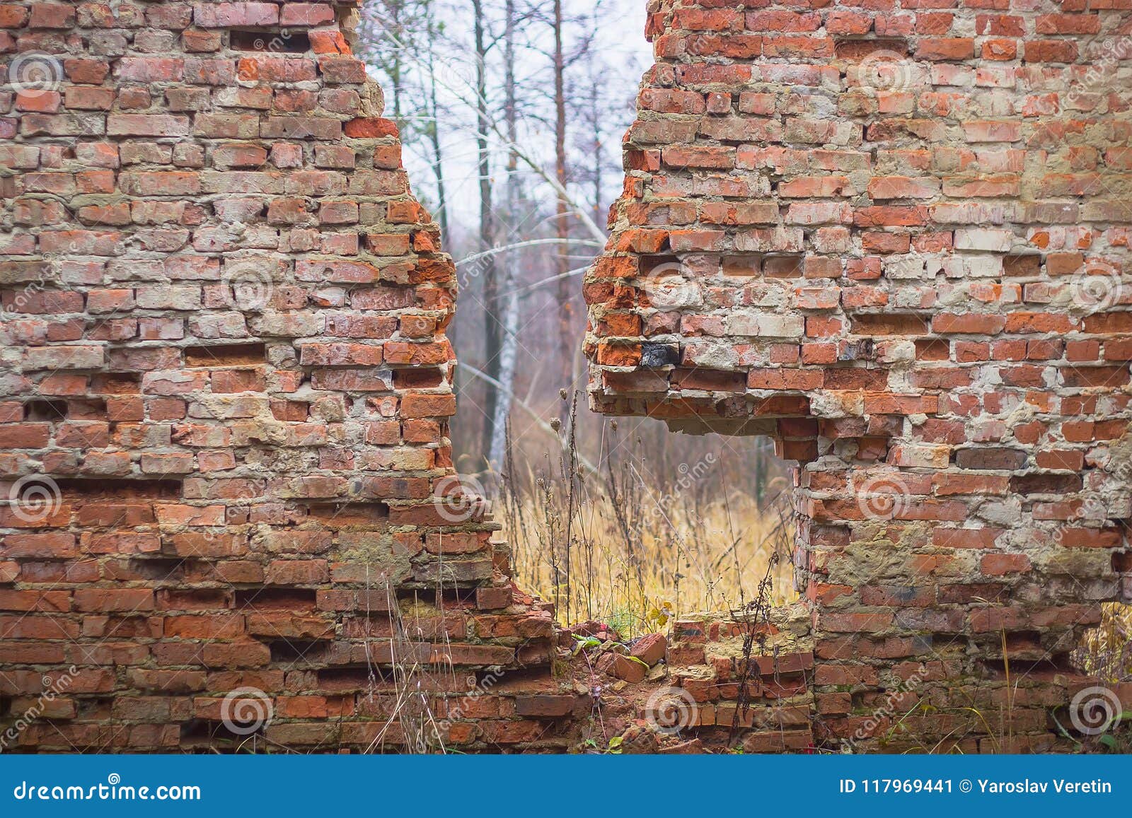 Destroyed red brick wall stock image. Image of building - 117969441