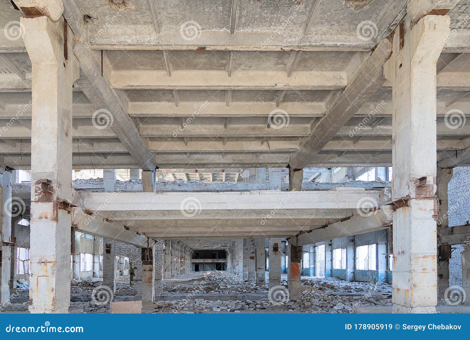 Destroyed Reinforced Concrete Industrial Building Stock Image - Image ...