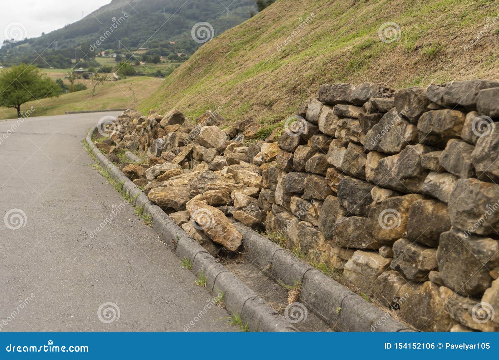 Destroyed Retaining Stone Wall of Natural Stone after Heavy Rains Stock ...