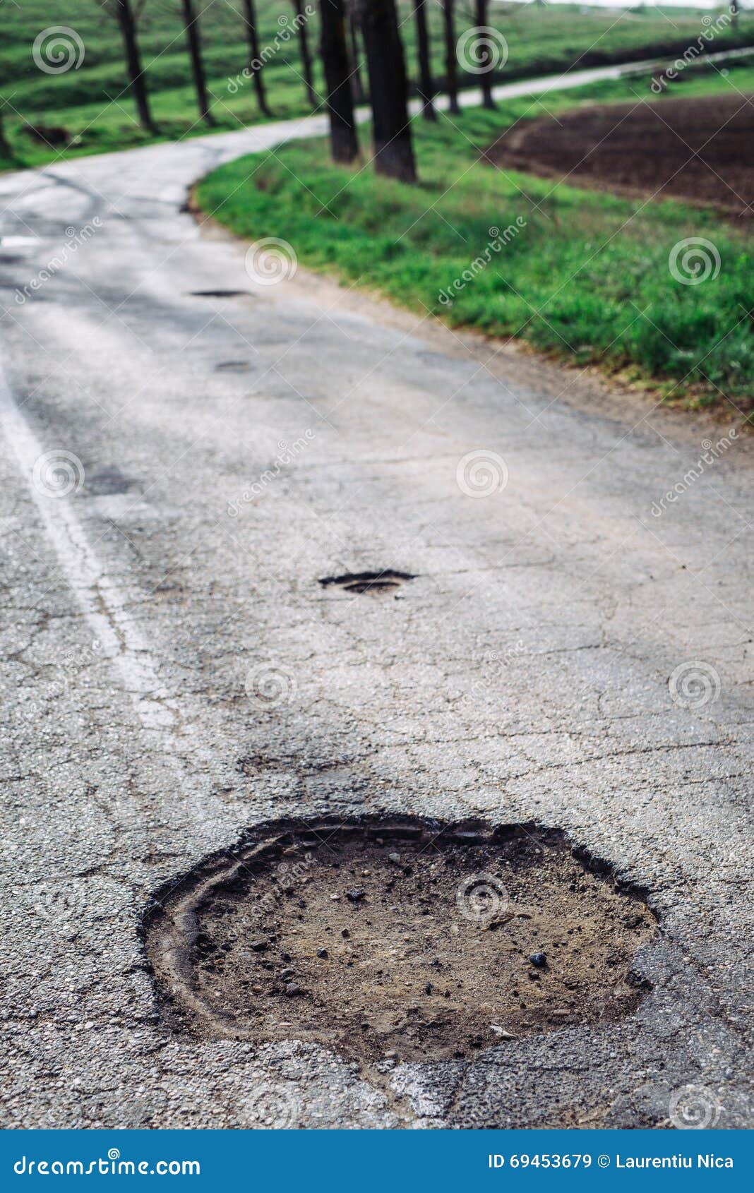 Destroyed Road in Countryside Stock Image - Image of hills, broken ...