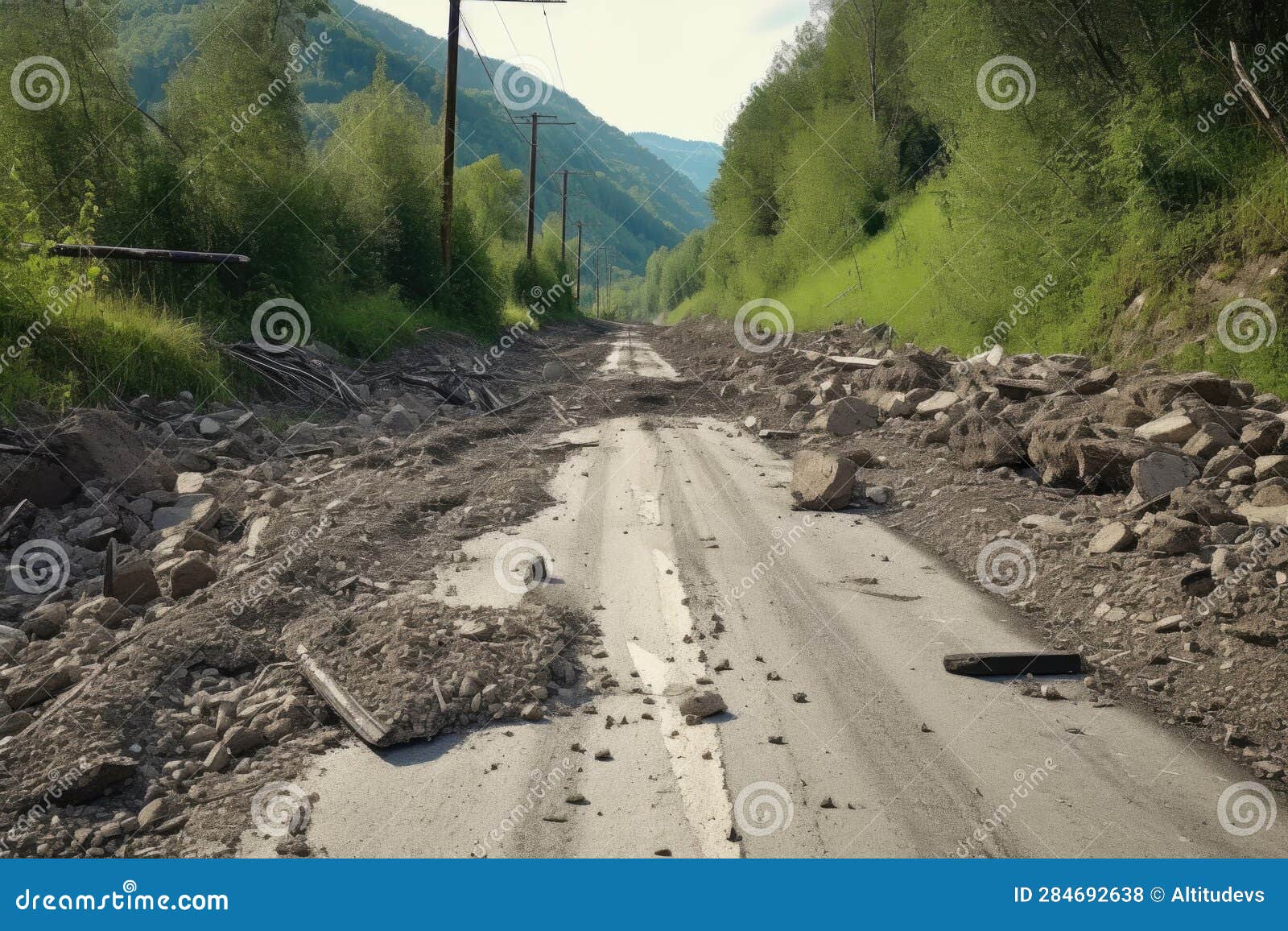 Destroyed Road with Debris and Mud from Landslide Stock Photo - Image ...