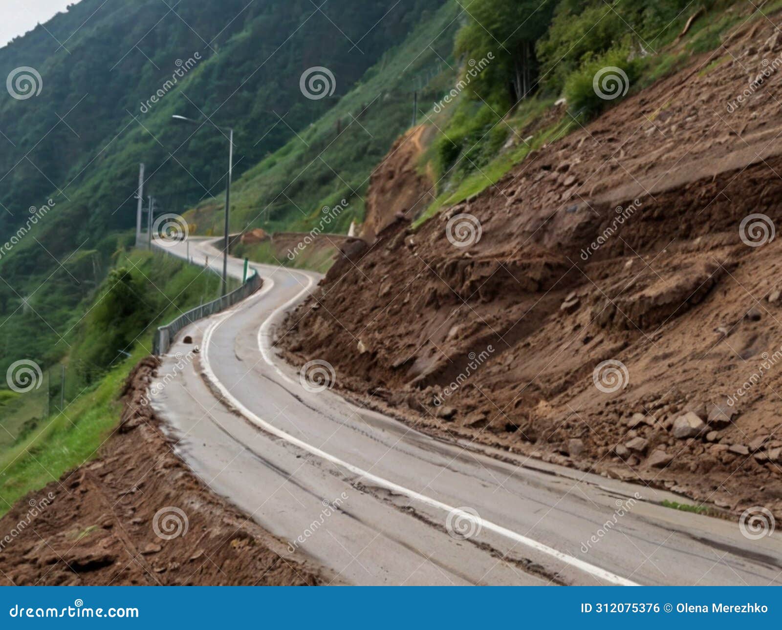 Destroyed Roads after a Strong Landslide Stock Illustration ...