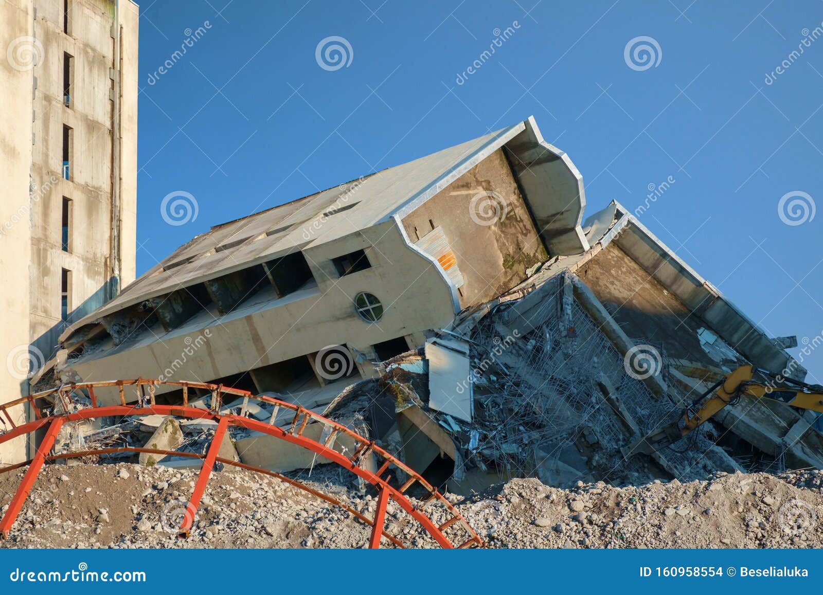 Destroyed and Ruined Big Concrete Building Stock Photo - Image of ...