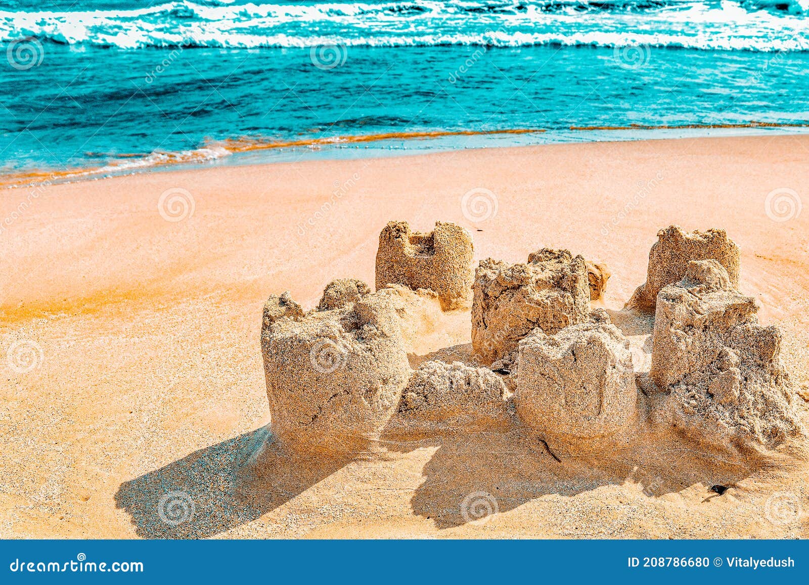 Destroyed Sand Castle on a Beach. Spain Stock Photo - Image of ...