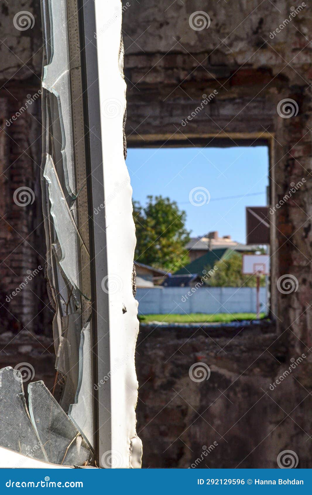 Destroyed School and Broken Windows Stock Photo - Image of damage ...