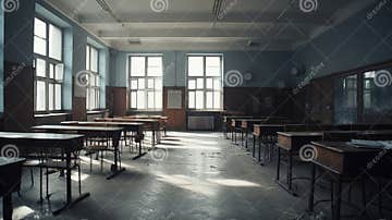 A Destroyed School Classroom with Broken Windows. AI Generated Stock ...