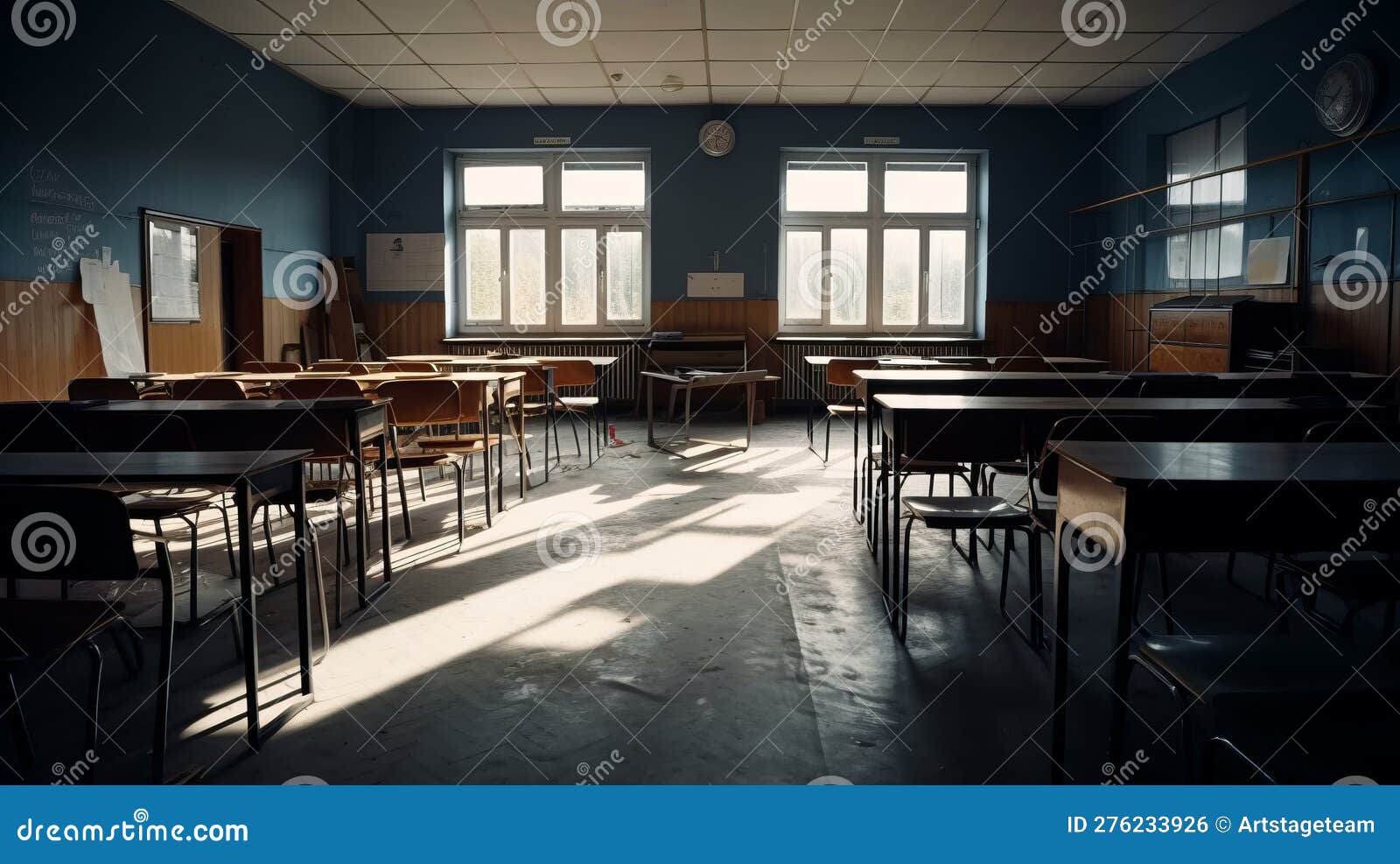 A Destroyed School Classroom with Broken Windows. AI Generated Stock ...