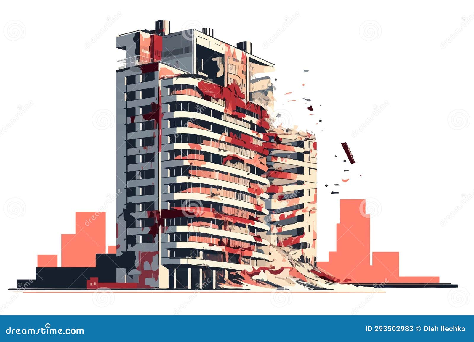 Destroyed Skyscraper Demolished Building Vector Isolated Illustration ...