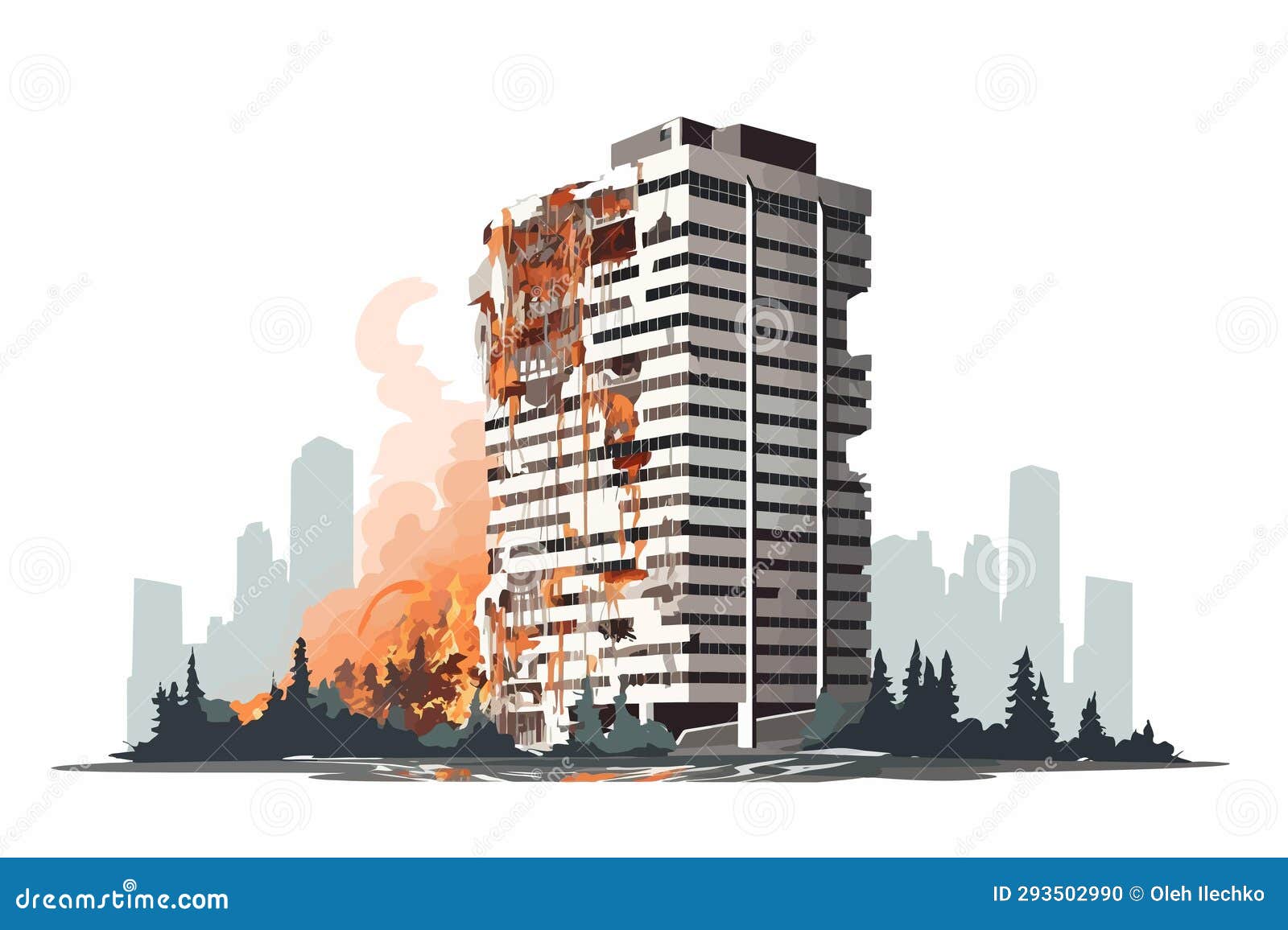 Destroyed Skyscraper Demolished Building Vector Isolated Illustration ...