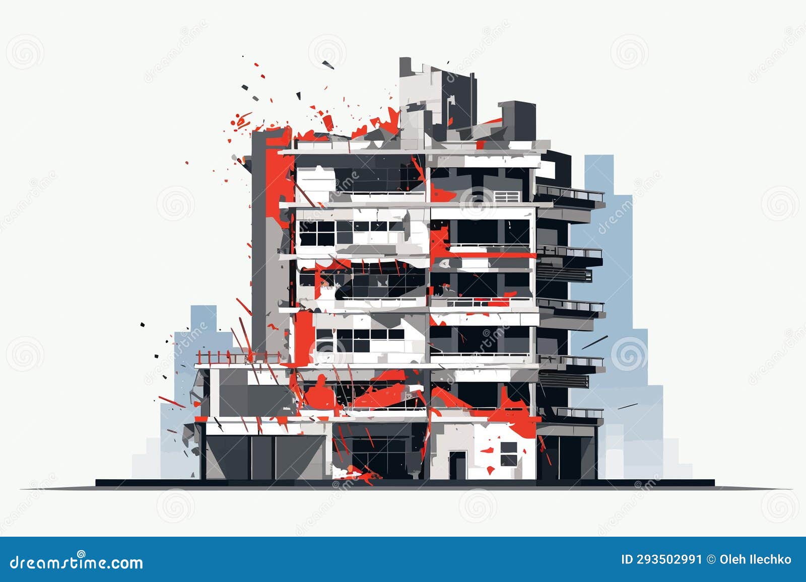 Destroyed Skyscraper Demolished Building Vector Isolated Illustration ...