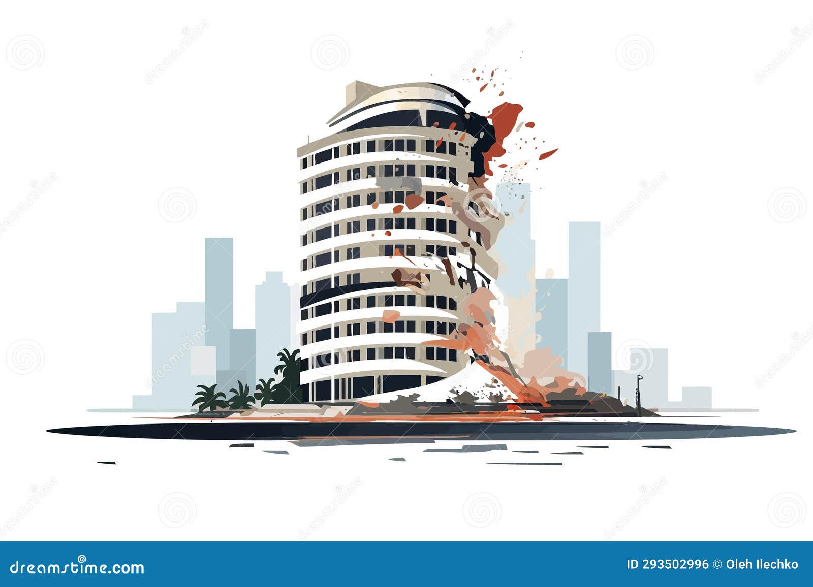 Destroyed Skyscraper Demolished Building Vector Isolated Illustration ...