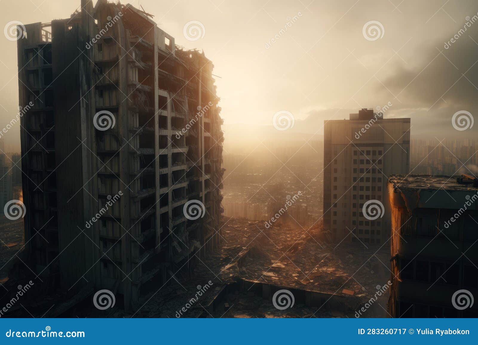 Destroyed Skyscrapers City. Generate Ai Stock Illustration ...