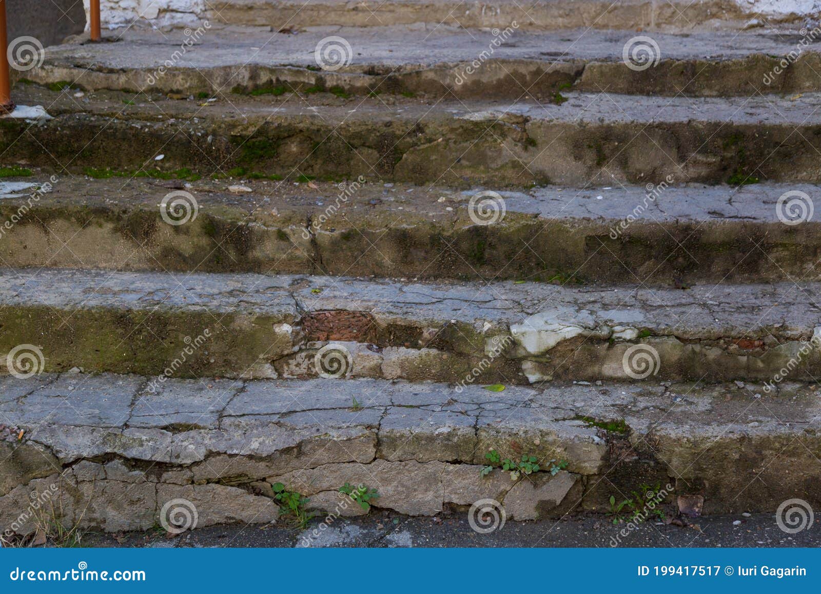 Destroyed Stairs With A Metal Railing Nostalgically Lit Stock ...