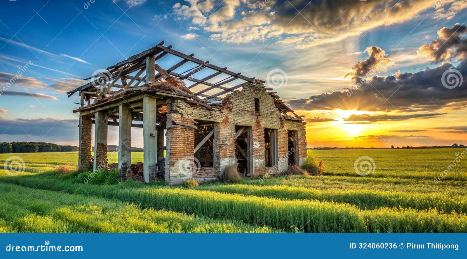 Destroyed Structure in the Field Creative AI Stock Illustration ...