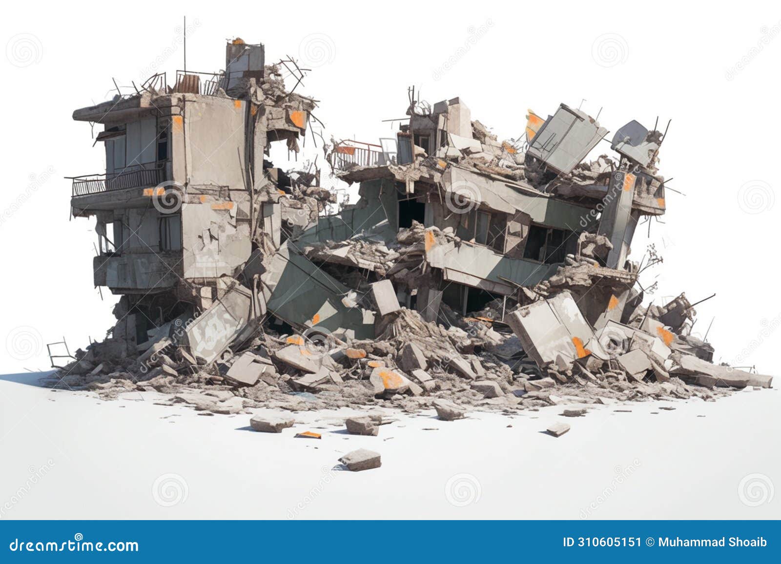 Destroyed Structures Isolated on White Background, Urban Decay ...