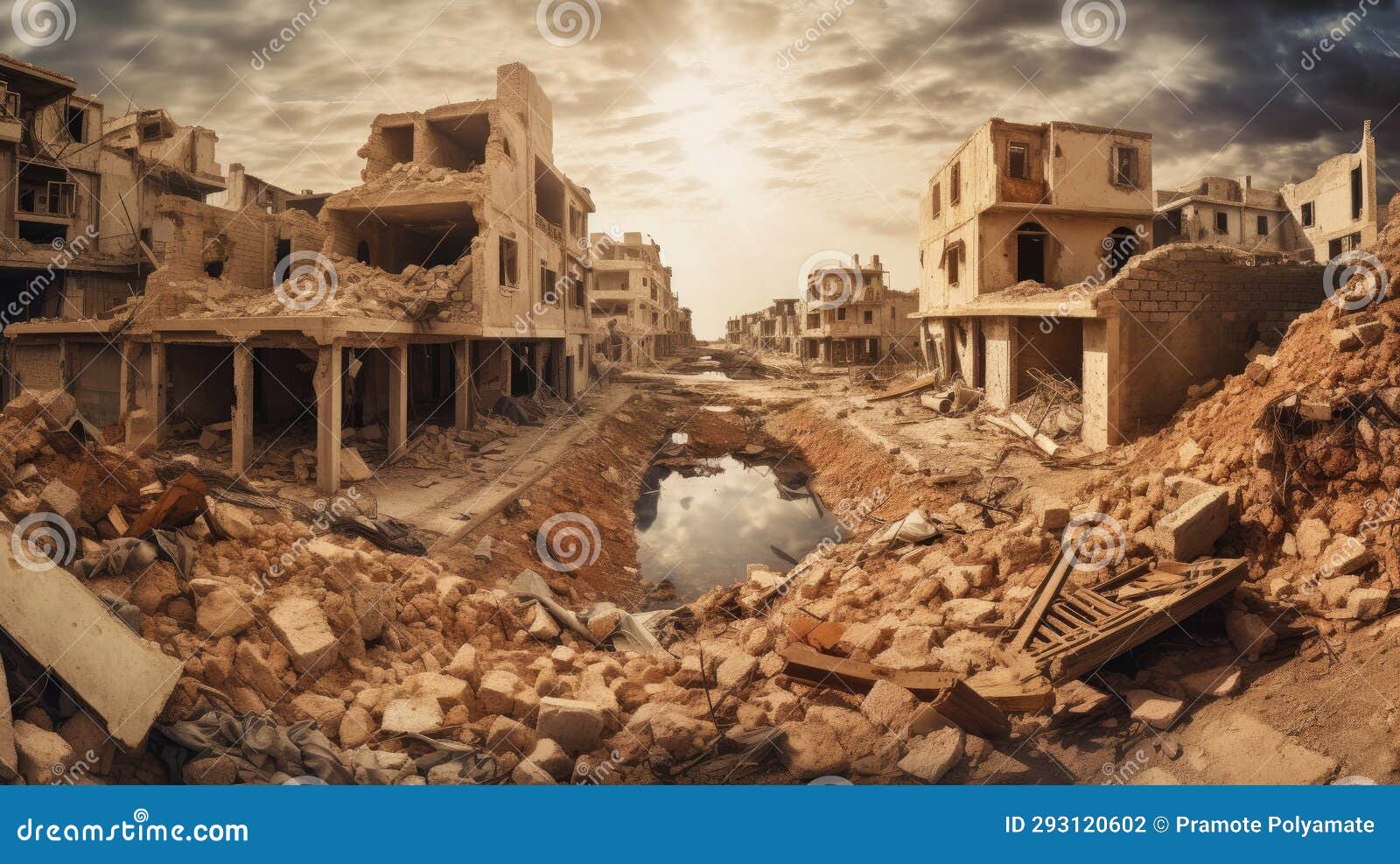 Destroyed Town with Collapsing Structures in War. Generative Ai Stock ...