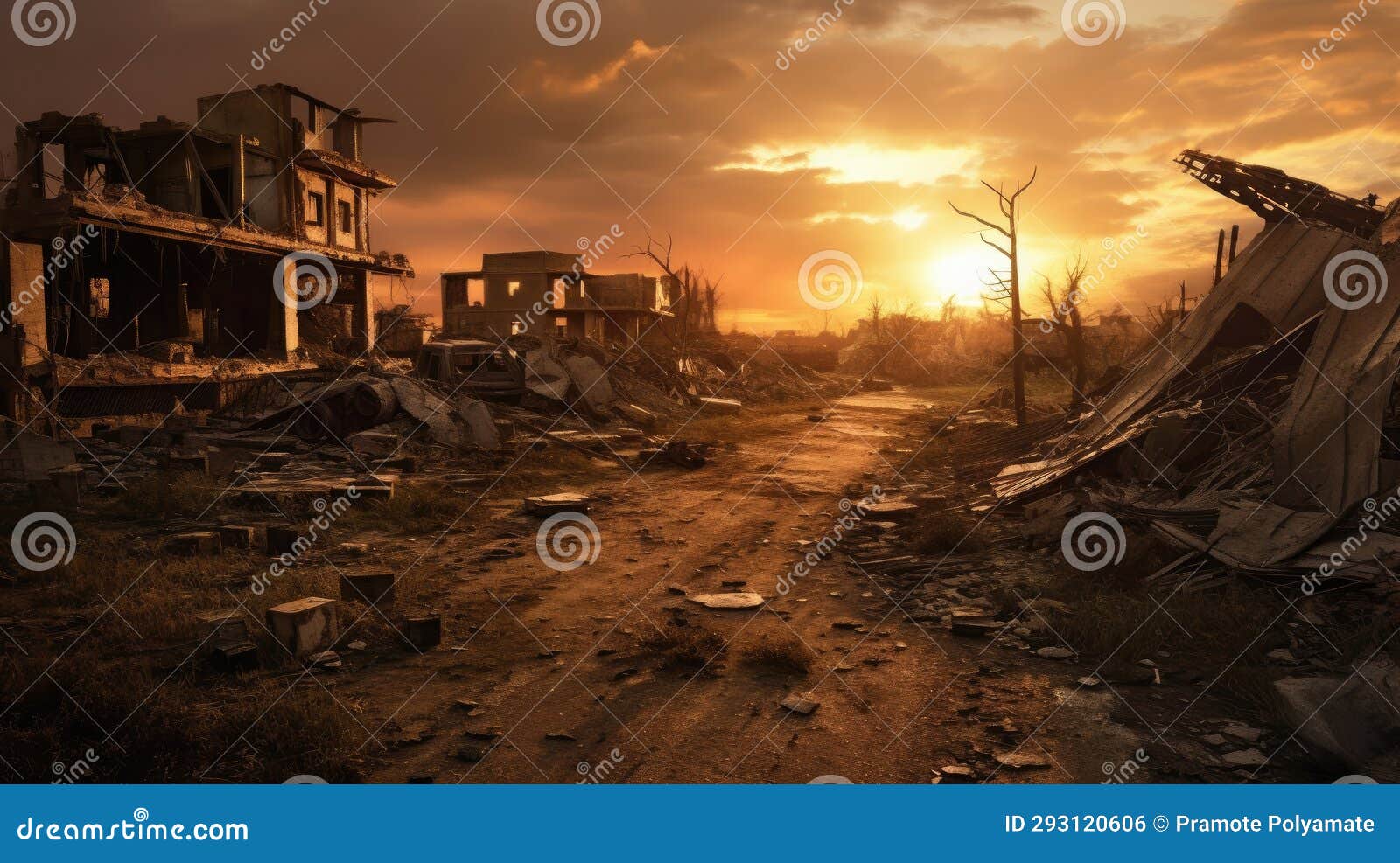 Destroyed Town with Collapsing Structures in War. Generative Ai Stock ...