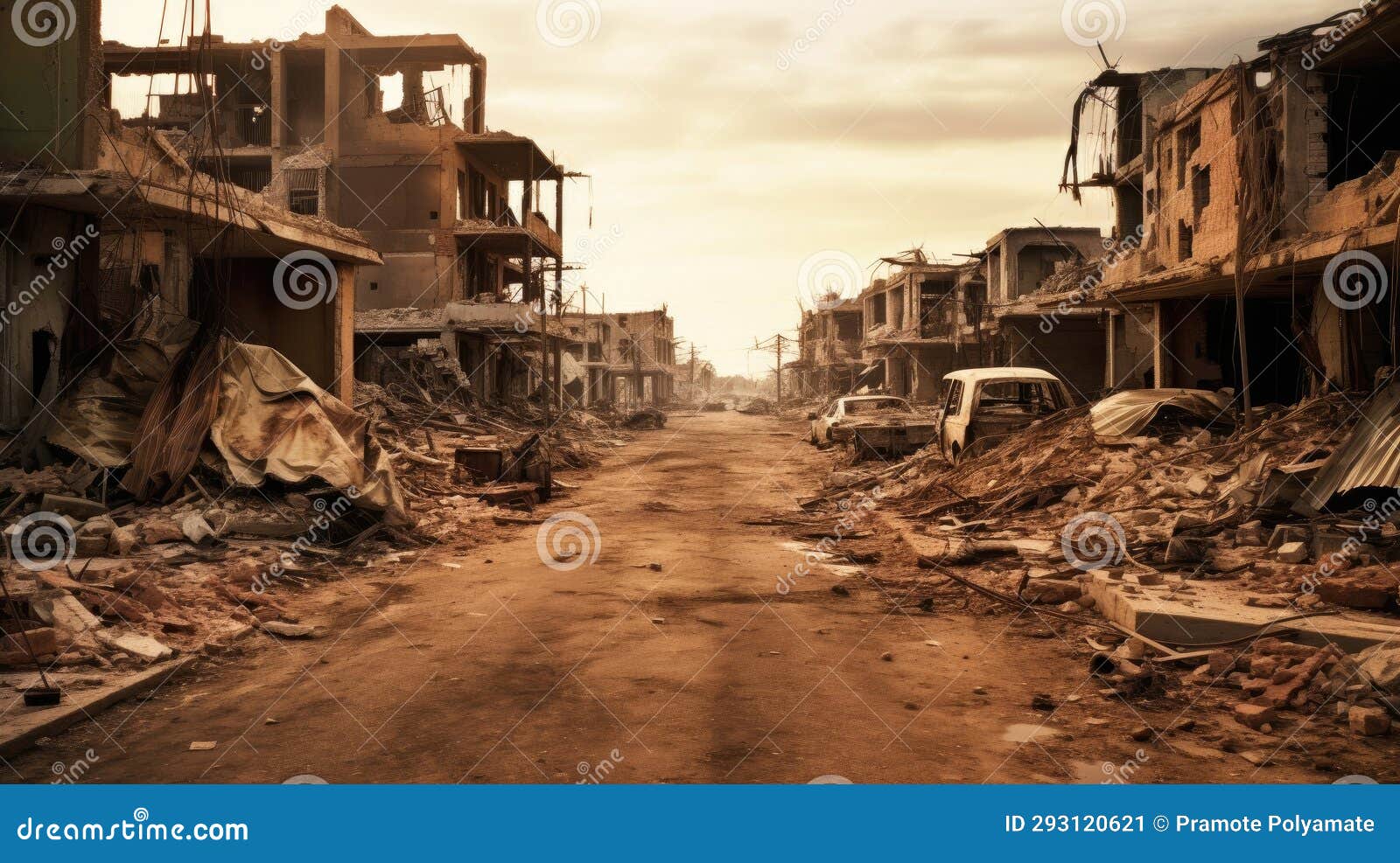 Destroyed Town with Collapsing Structures in War. Generative Ai Stock ...