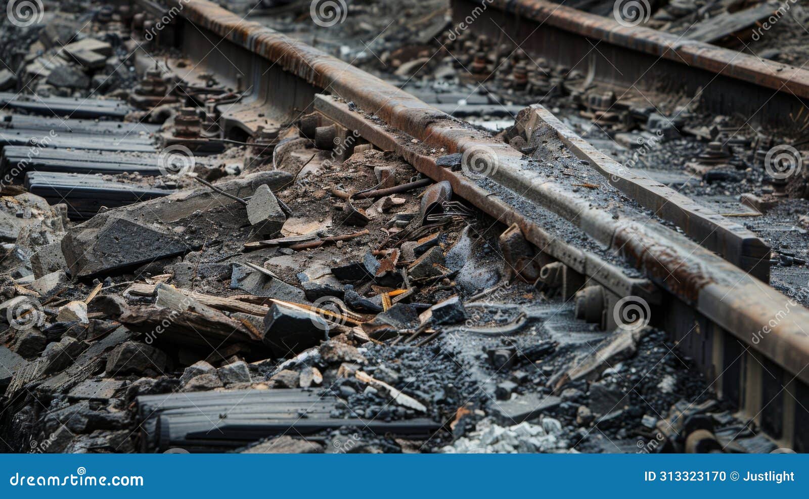 A Destroyed Train Track with Pieces of Railroad Tered and Twisted in ...