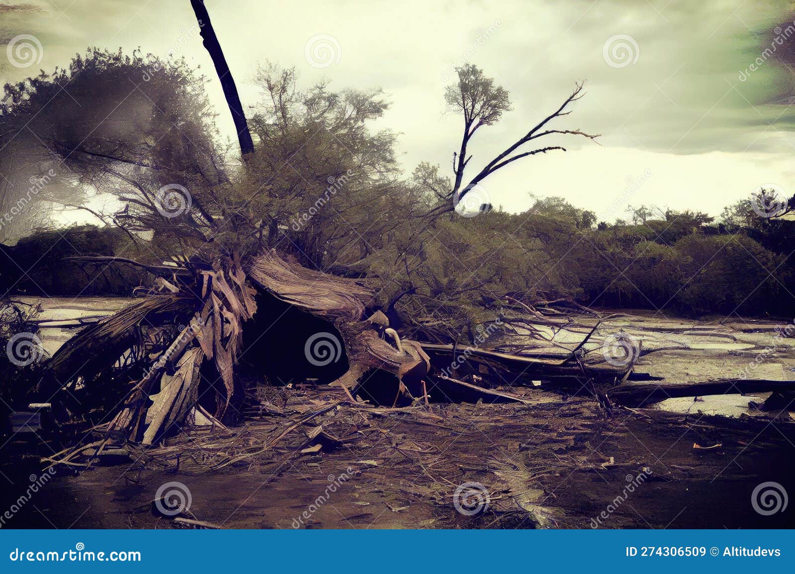 Destroyed Trees and Uprooted in Process of Aftermath Hurricane Rushing ...