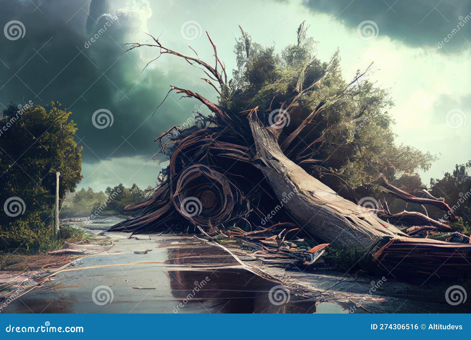 Destroyed Trees and Uprooted in Process of Aftermath Hurricane Rushing ...