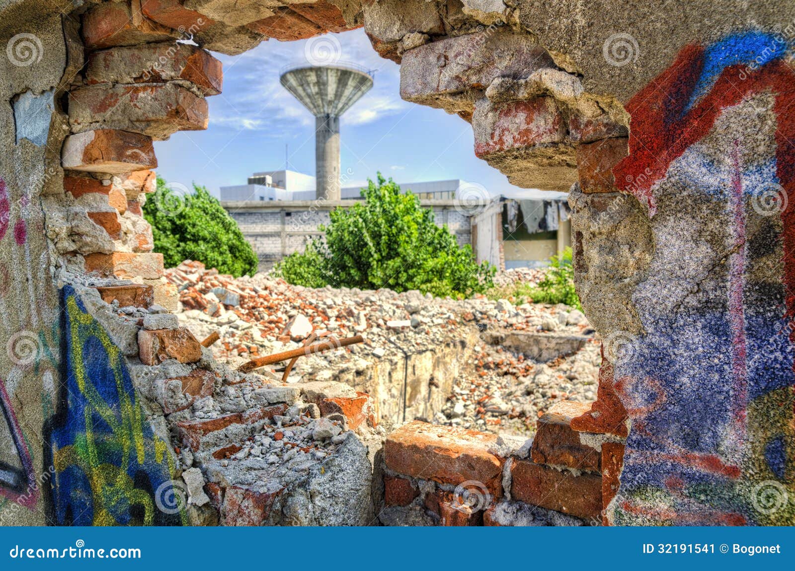 Wall Of Old Demolished Brick Building, Abandoned And Ruined Royalty ...