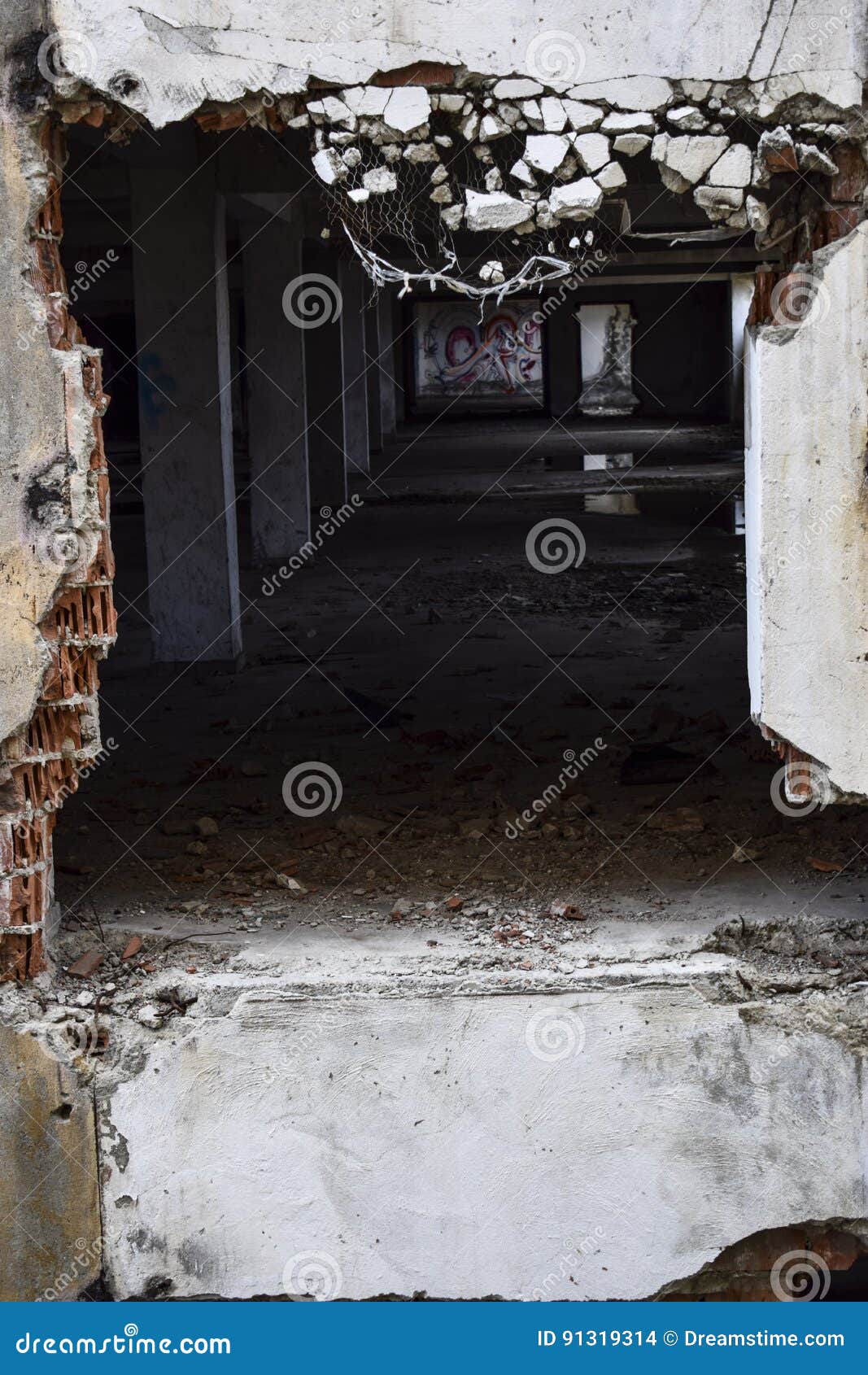 Destroyed Wall Inside a Building Stock Photo - Image of empty, dark ...