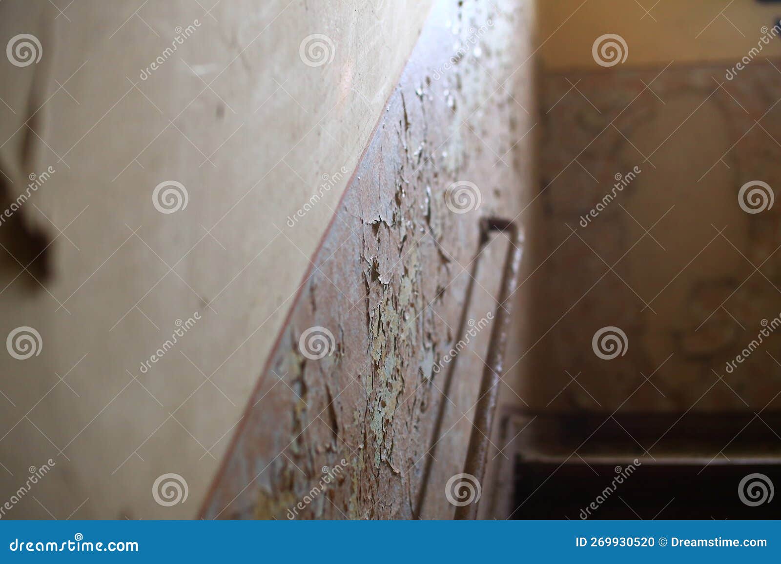 Destroyed Wallpaper and Staircase Railing in an Abandoned Building ...