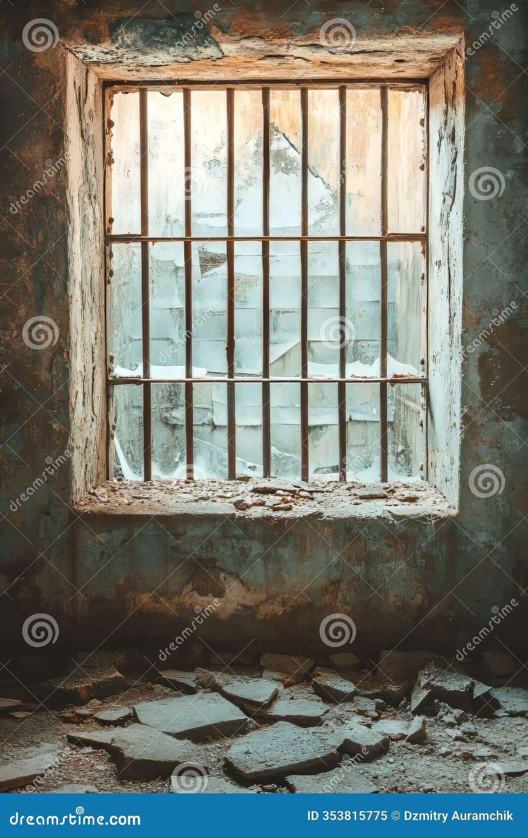 A Destroyed Window Frame Displays Debris Made of Concrete and Metal ...