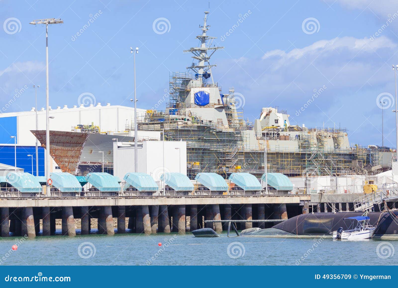 Destroyer Under Construction in a Naval Shipyard Stock Image - Image of ...