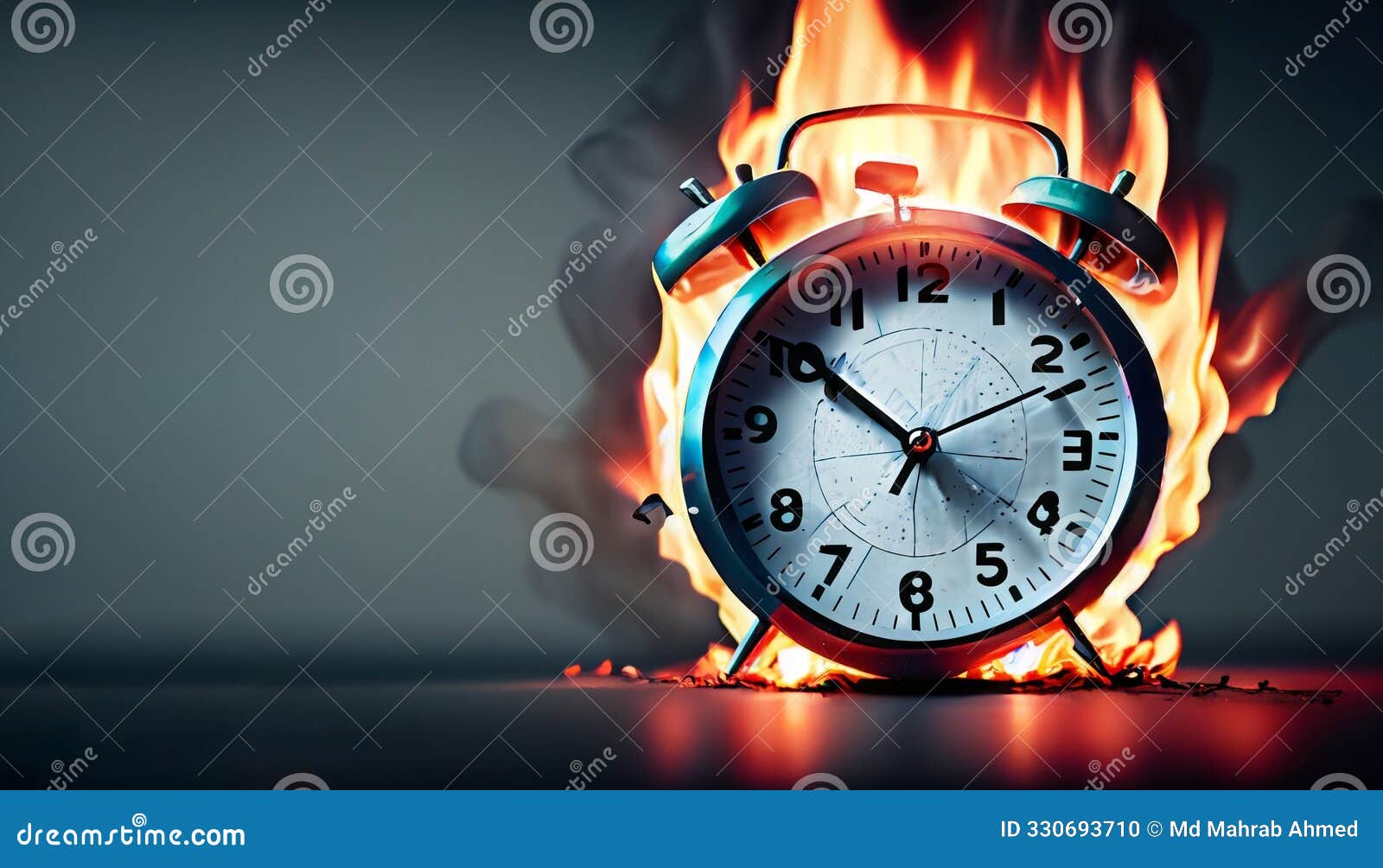 Destroying Burning Clock in Space. Clock Inner Mechanical Parts Shows ...